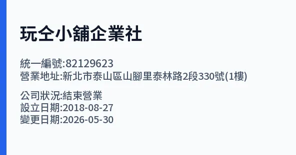 玩仝小舖企業社的照片-統編 82129623(新北市) 公司登記資料與營業項目詳細圖表