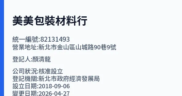 美美包裝材料行的照片-統編 82131493(新北市) 公司登記資料與營業項目詳細圖表