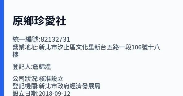 原鄉珍愛社的照片-統編 82132731(新北市) 公司登記資料與營業項目詳細圖表