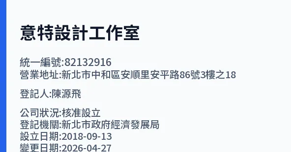 意特設計工作室的照片-統編 82132916(新北市) 公司登記資料與營業項目詳細圖表