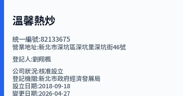 溫馨熱炒的照片-統編 82133675(新北市) 公司登記資料與營業項目詳細圖表