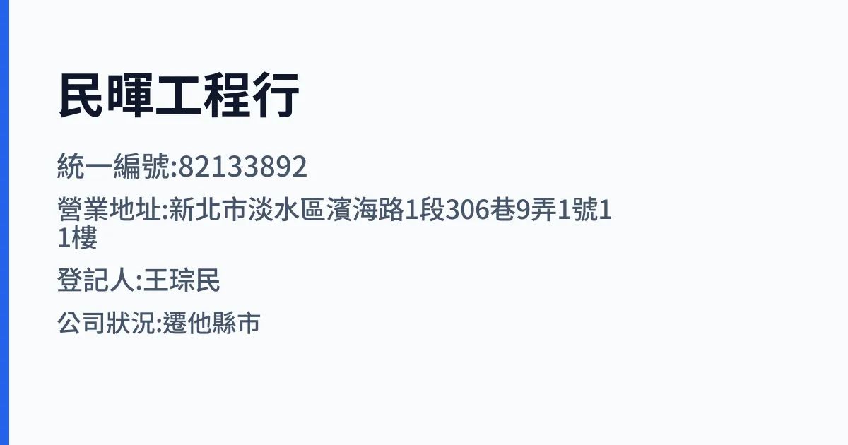 民暉工程行 - 統編 82133892(臺北市) 公司登記資料與營業項目詳細圖表