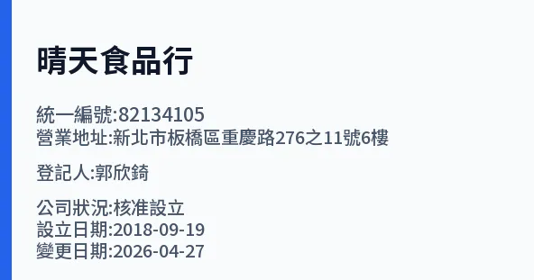 晴天食品行的照片-統編 82134105(新北市) 公司登記資料與營業項目詳細圖表