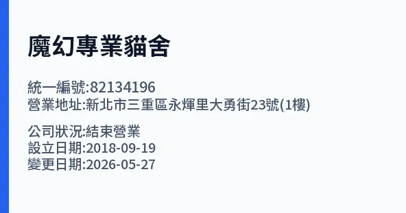 魔幻專業貓舍的照片-統編 82134196(新北市) 公司登記資料與營業項目詳細圖表