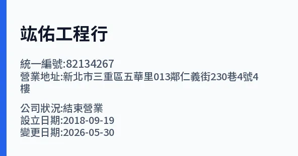 竑佑工程行的照片-統編 82134267(新北市) 公司登記資料與營業項目詳細圖表