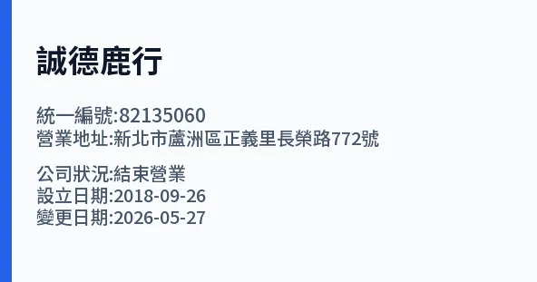 誠德鹿行的照片-統編 82135060(新北市) 公司登記資料與營業項目詳細圖表