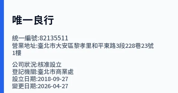 唯一良行的照片-統編 82135511(臺北市) 公司登記資料與營業項目詳細圖表