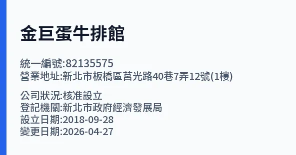 金巨蛋牛排館的照片-統編 82135575(新北市) 公司登記資料與營業項目詳細圖表