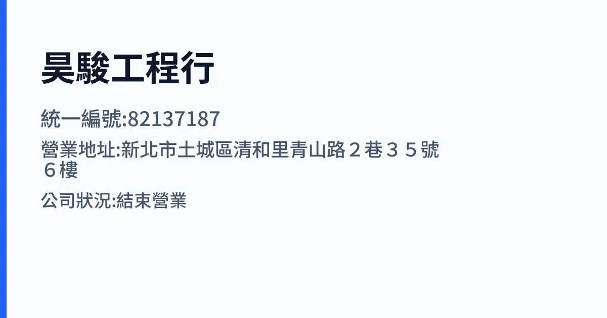 昊駿工程行 - 統編 82137187(新北市) 公司登記資料與營業項目詳細圖表