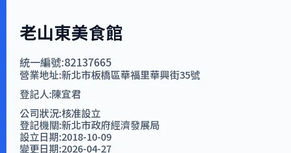 老山東美食館的照片-統編 82137665(新北市) 公司登記資料與營業項目詳細圖表