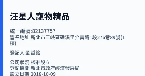 汪星人寵物精品的照片-統編 82137757(新北市) 公司登記資料與營業項目詳細圖表