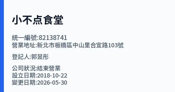 小不点食堂的照片-統編 82138741(新北市) 公司登記資料與營業項目詳細圖表