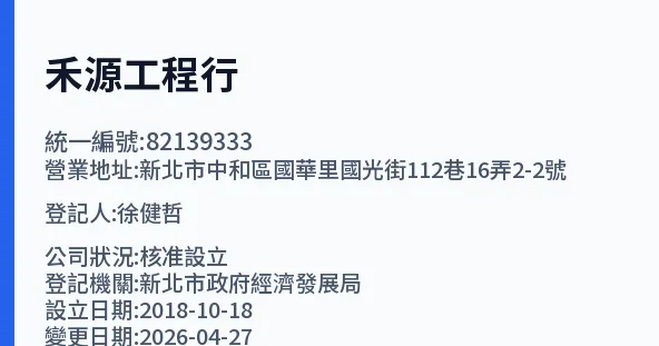 禾源工程行的照片-統編 82139333(新北市) 公司登記資料與營業項目詳細圖表