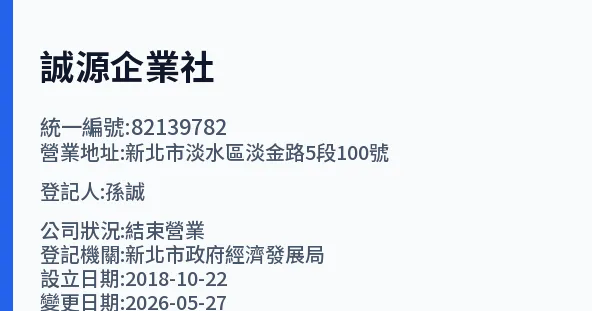 誠源企業社的照片-統編 82139782(新北市) 公司登記資料與營業項目詳細圖表