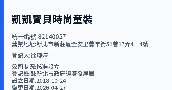 凱凱寶貝時尚童裝的照片-統編 82140057(新北市) 公司登記資料與營業項目詳細圖表
