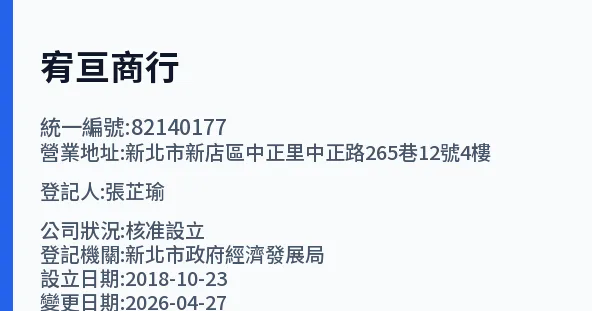 宥亘商行的照片-統編 82140177(新北市) 公司登記資料與營業項目詳細圖表