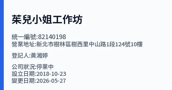 茱兒小姐工作坊的照片-統編 82140198(新北市) 公司登記資料與營業項目詳細圖表