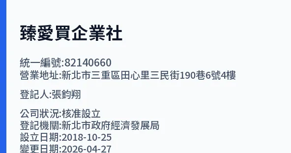 臻愛買企業社的照片-統編 82140660(新北市) 公司登記資料與營業項目詳細圖表