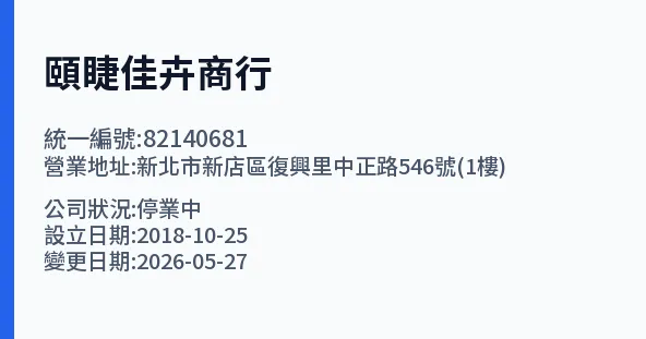 頤睫佳卉商行的照片-統編 82140681(新北市) 公司登記資料與營業項目詳細圖表
