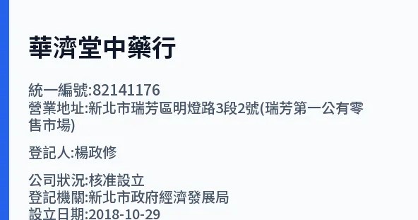 華濟堂中藥行的照片-統編 82141176(新北市) 公司登記資料與營業項目詳細圖表