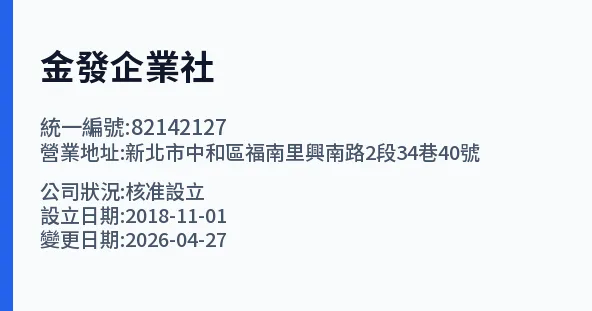 金發企業社的照片-統編 82142127(新北市) 公司登記資料與營業項目詳細圖表