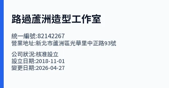 路過蘆洲造型工作室的照片-統編 82142267(新北市) 公司登記資料與營業項目詳細圖表