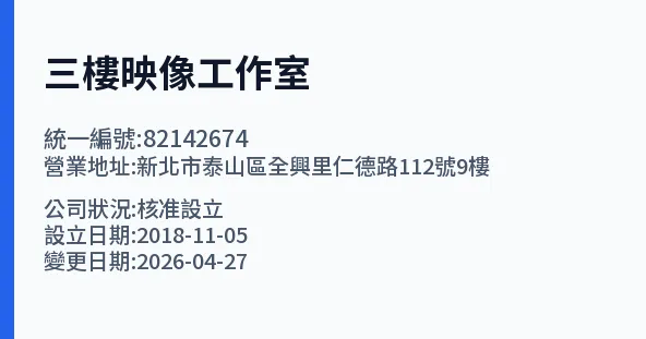 三樓映像工作室的照片-統編 82142674(新北市) 公司登記資料與營業項目詳細圖表