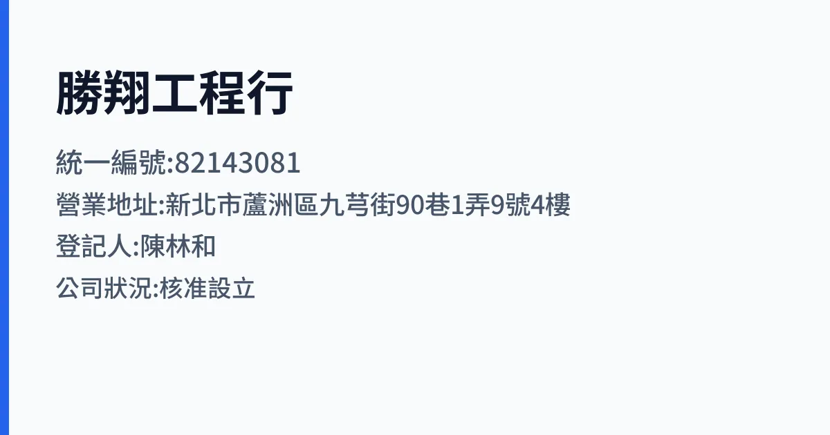 勝翔工程行 - 統編 82143081(新北市) 公司登記資料與營業項目詳細圖表
