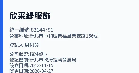 欣采緹服飾的照片-統編 82144791(新北市) 公司登記資料與營業項目詳細圖表