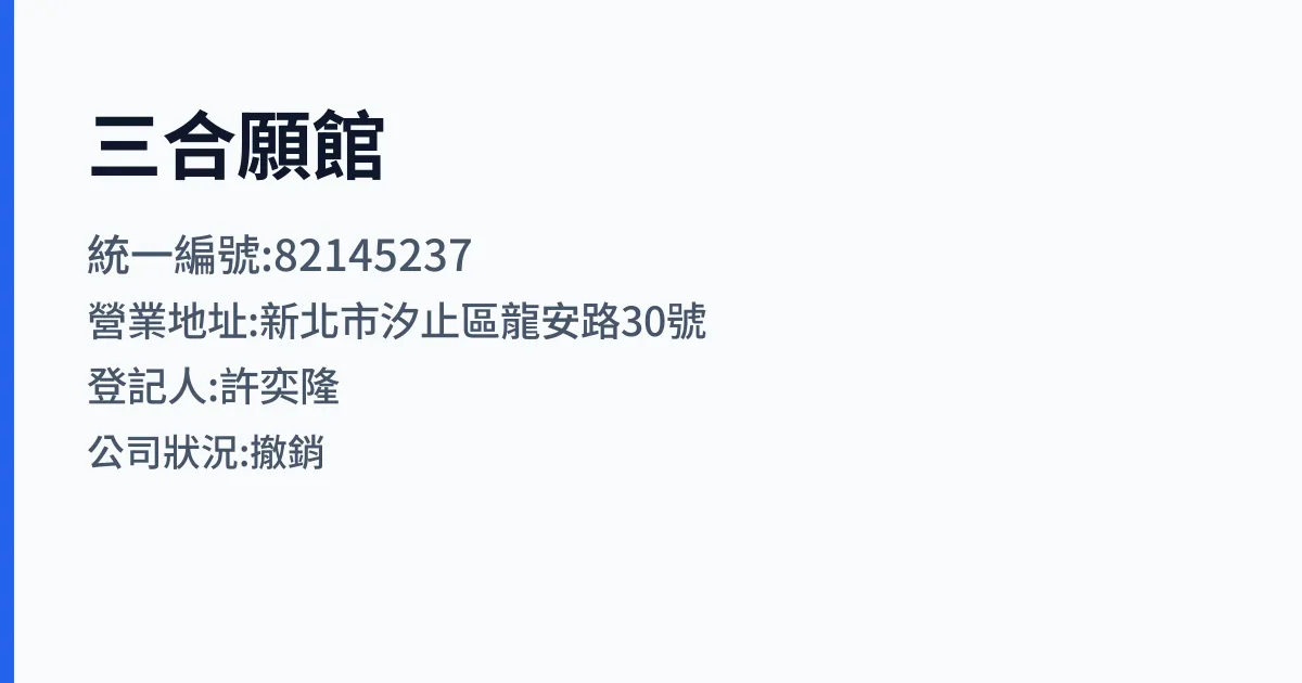 三合願館 - 統編 82145237(基隆市) 公司登記資料與營業項目詳細圖表