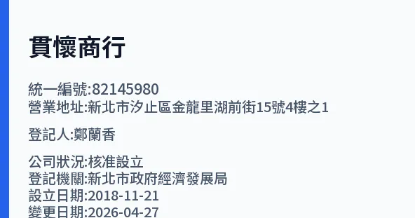 貫懷商行的照片-統編 82145980(新北市) 公司登記資料與營業項目詳細圖表