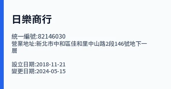 日樂商行的照片-統編 82146030(新北市) 公司登記資料與營業項目詳細圖表
