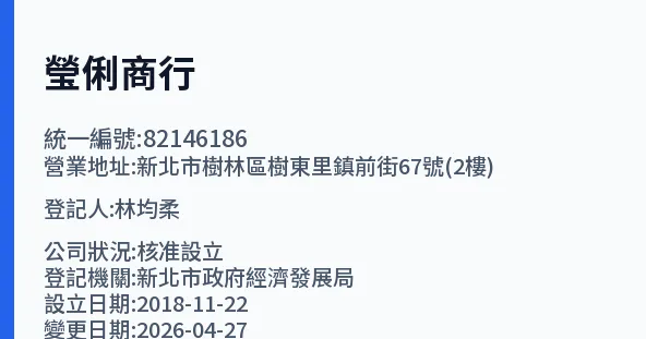 瑩俐商行的照片-統編 82146186(新北市) 公司登記資料與營業項目詳細圖表