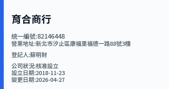 育合商行的照片-統編 82146448(新北市) 公司登記資料與營業項目詳細圖表