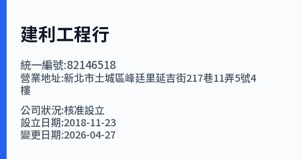 建利工程行的照片-統編 82146518(新北市) 公司登記資料與營業項目詳細圖表