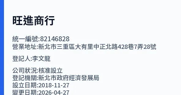 旺進商行的照片-統編 82146828(新北市) 公司登記資料與營業項目詳細圖表