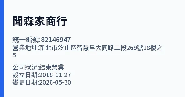 聞森家商行的照片-統編 82146947(新北市) 公司登記資料與營業項目詳細圖表