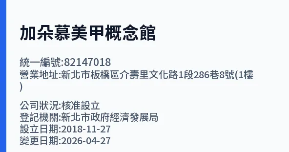 加朵慕美甲概念館的照片-統編 82147018(新北市) 公司登記資料與營業項目詳細圖表