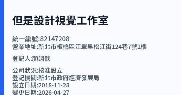 但是設計視覺工作室的照片-統編 82147208(新北市) 公司登記資料與營業項目詳細圖表