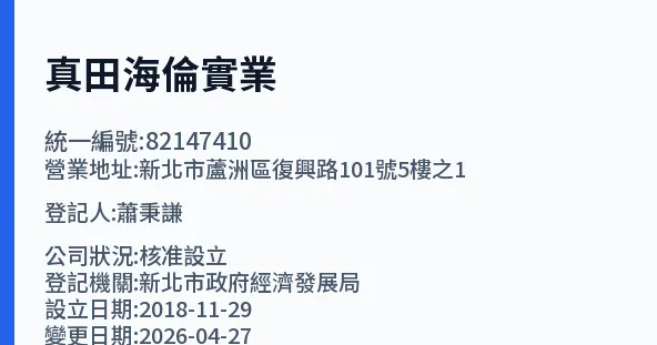 真田海倫實業的照片-統編 82147410(新北市) 公司登記資料與營業項目詳細圖表