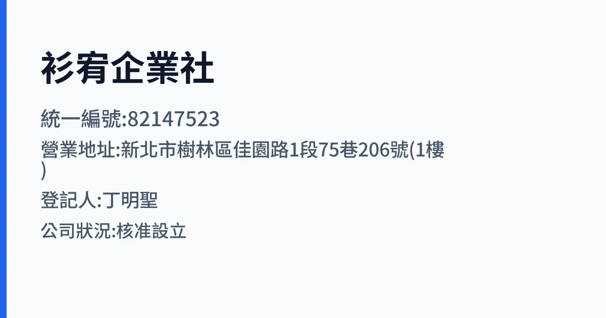 衫宥企業社 - 統編 82147523(新北市) 公司登記資料與營業項目詳細圖表