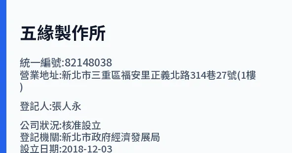 五緣製作所的照片-統編 82148038(新北市) 公司登記資料與營業項目詳細圖表