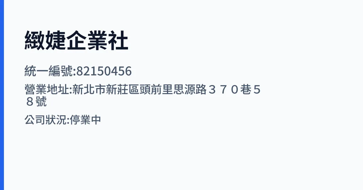 緻婕企業社 - 統編 82150456(新北市) 公司登記資料與營業項目詳細圖表