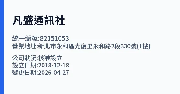 凡盛通訊社的照片-統編 82151053(新北市) 公司登記資料與營業項目詳細圖表