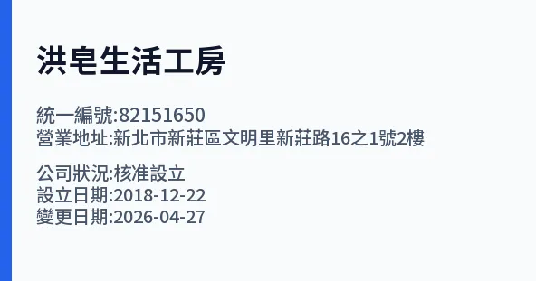 洪皂生活工房的照片-統編 82151650(新北市) 公司登記資料與營業項目詳細圖表