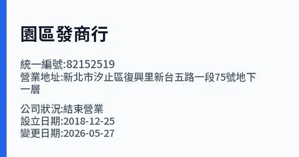 園區發商行的照片-統編 82152519(新北市) 公司登記資料與營業項目詳細圖表