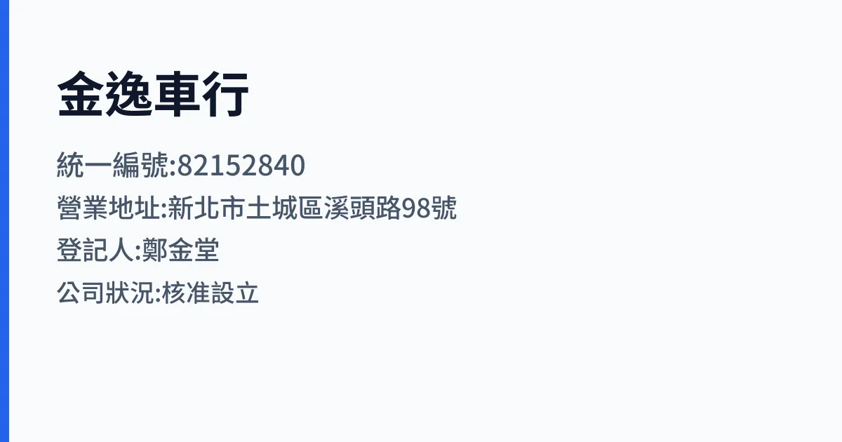 金逸車行 - 統編 82152840(新北市) 公司登記資料與營業項目詳細圖表