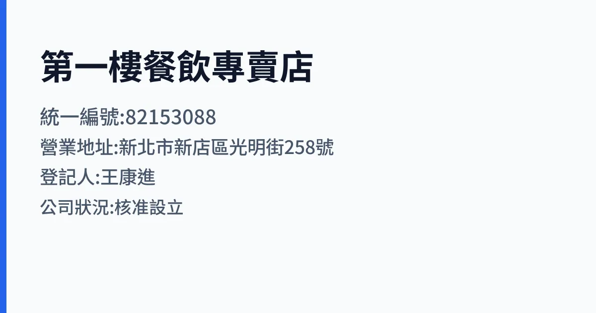 第一樓餐飲專賣店 - 統編 82153088(新北市) 公司登記資料與營業項目詳細圖表