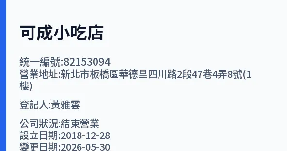 可成小吃店的照片-統編 82153094(新北市) 公司登記資料與營業項目詳細圖表