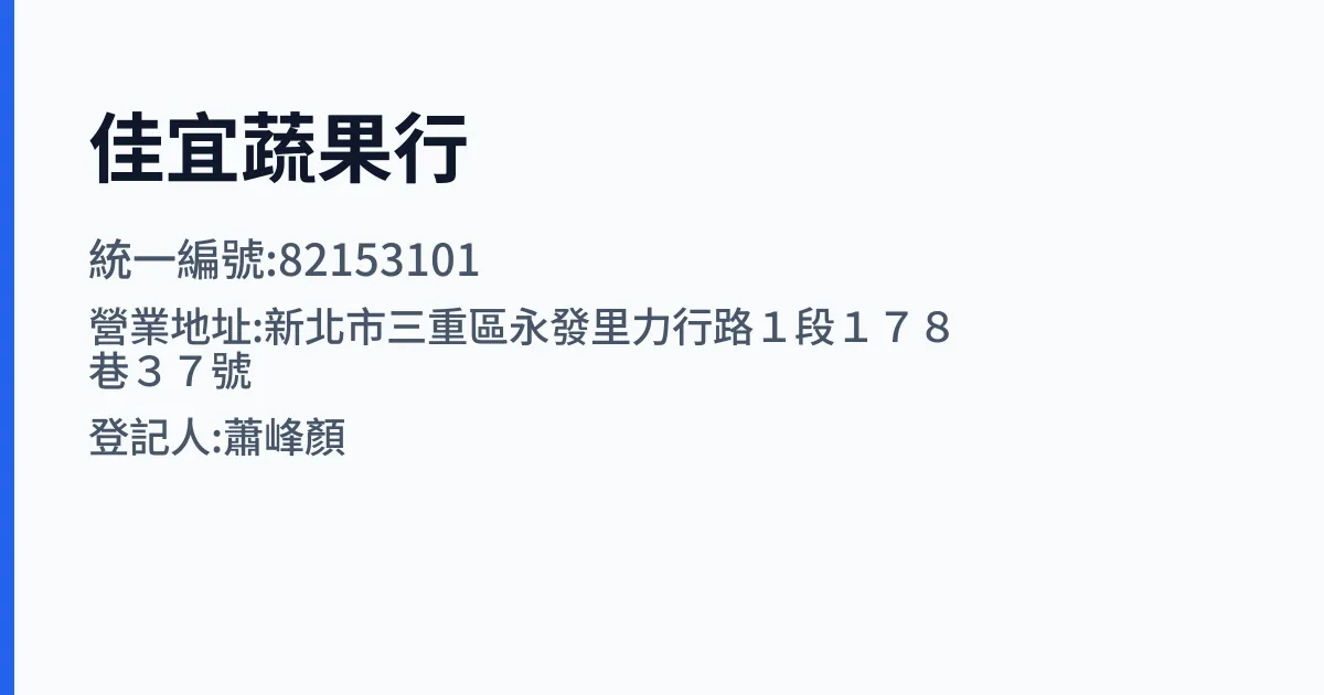 佳宜蔬果行 - 統編 82153101(新北市) 公司登記資料與營業項目詳細圖表